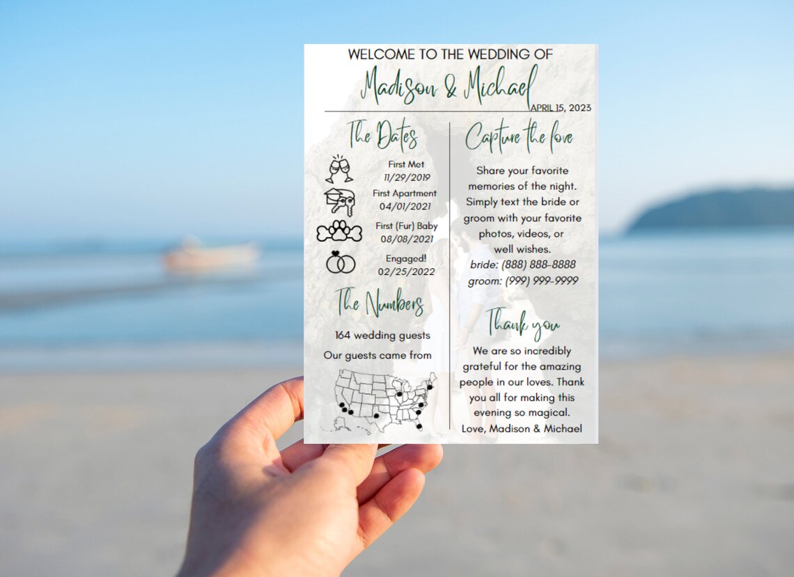 Minimalist Wedding Infographic Template, Modern Wedding Program With Graphics, Completely ...