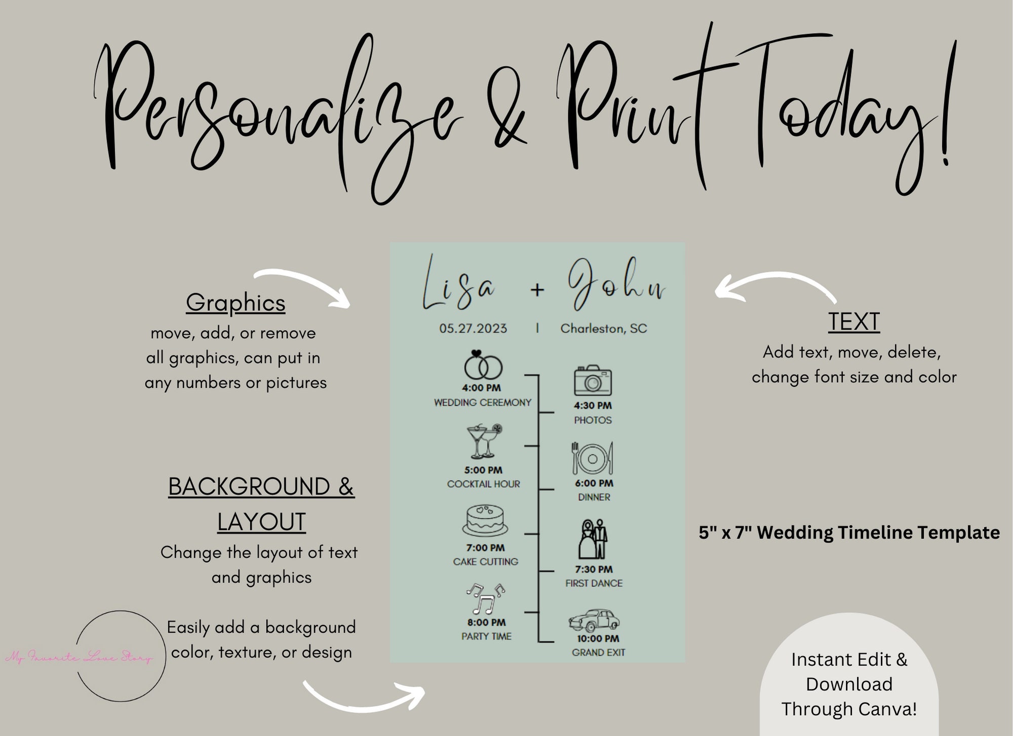 Customizable Wedding Day Timeline Template, Schedule of Events, Wedding ...