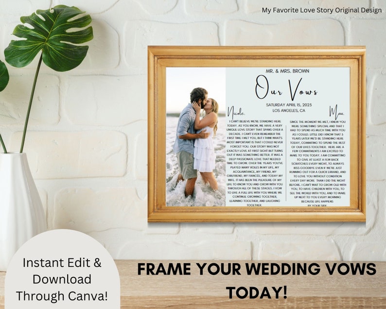 Wedding Vows Wall Art Print Template, Instant Download, Frame Your ...