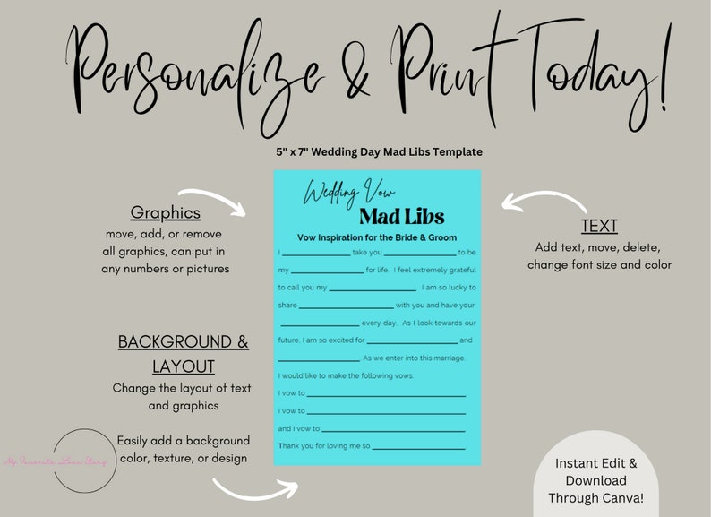 Wedding Vow Mad Libs Game Template, Wedding Game for Engagement Parties ...