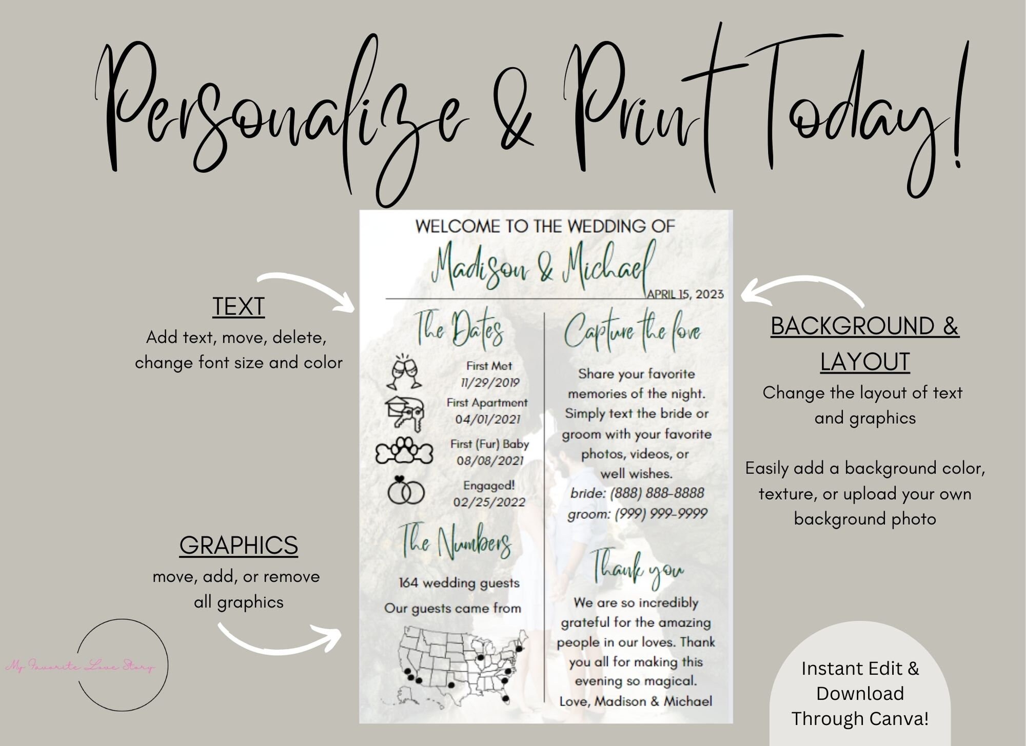 Minimalist Wedding Infographic Template Modern Wedding - Etsy