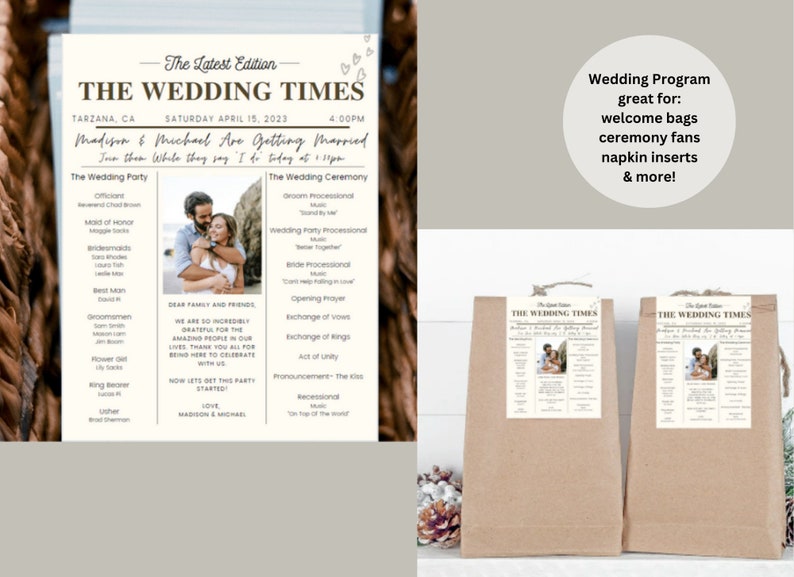 Printable Newspaper Wedding Program, Wedding Infographic, Fun Wedding ...
