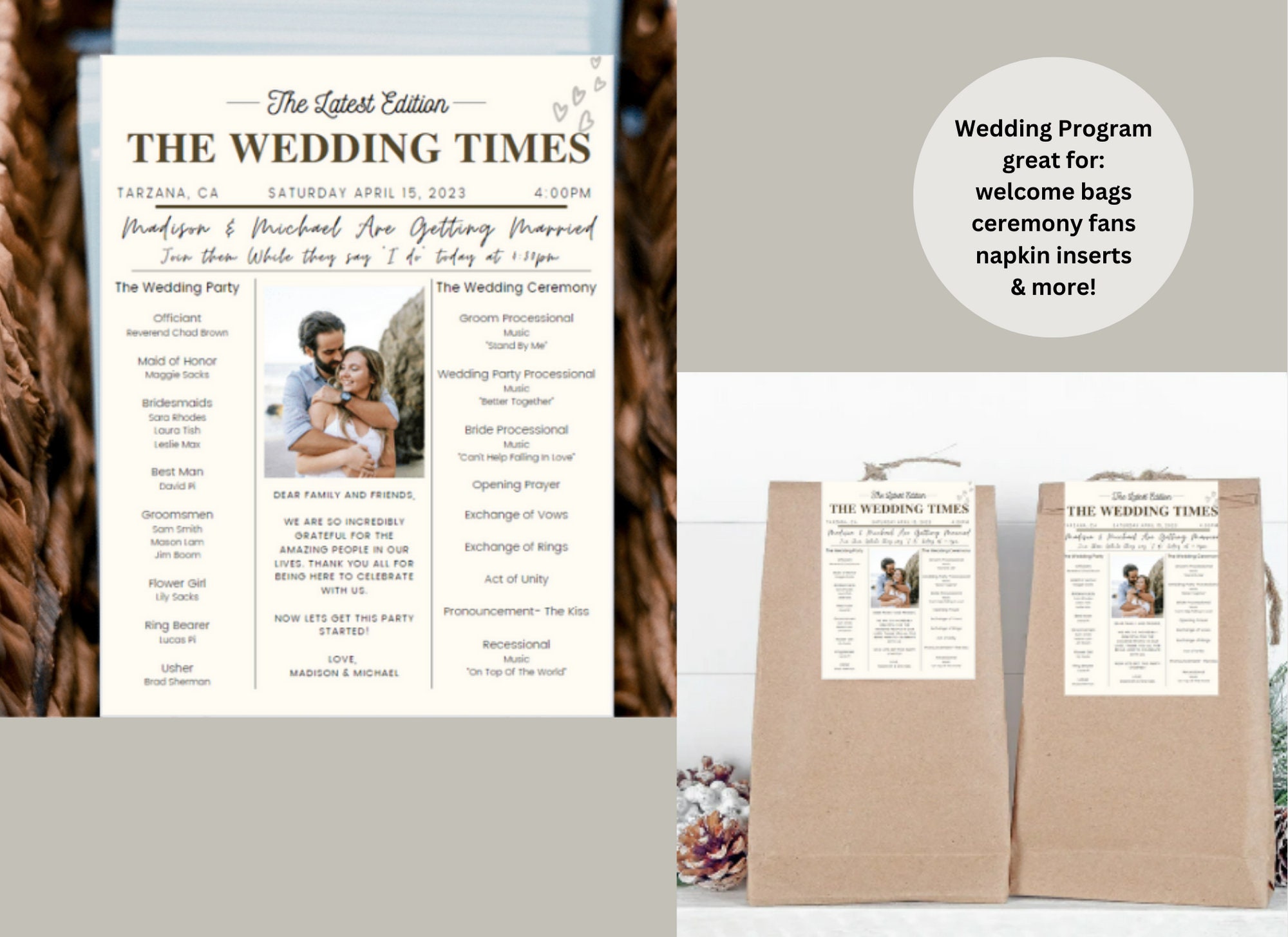 Printable Newspaper Wedding Program, Wedding Infographic, Fun Wedding ...