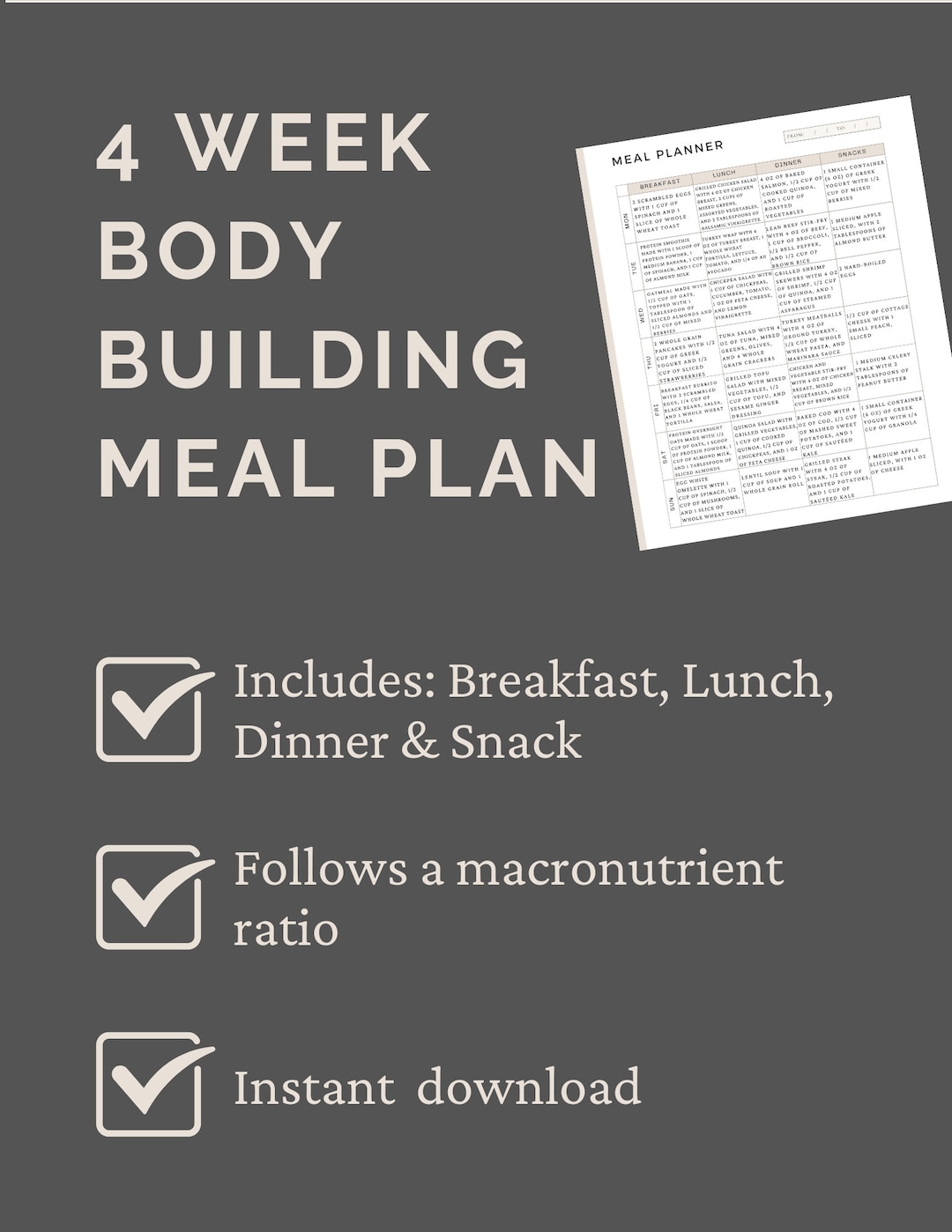 4 Week Fitness Premade Meal Plan (includes Macronutrients) - Etsy