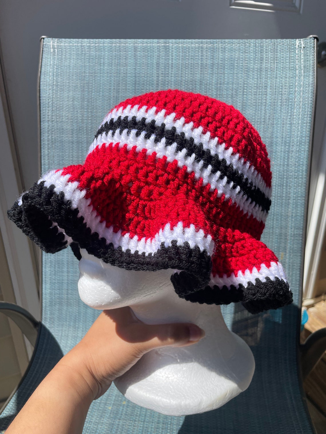 Red, White, and Black Crochet Wavy Bucket Hat Handmade Sun Hat - Etsy