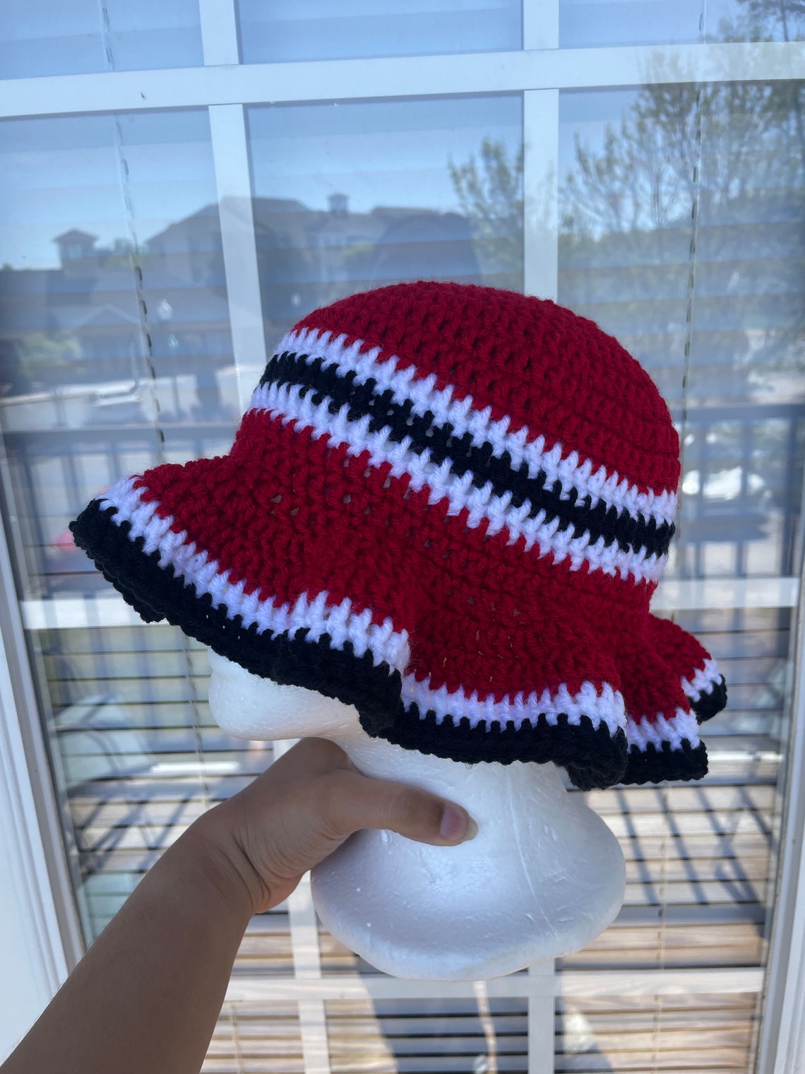 Red, White, and Black Crochet Wavy Bucket Hat Handmade Sun Hat - Etsy