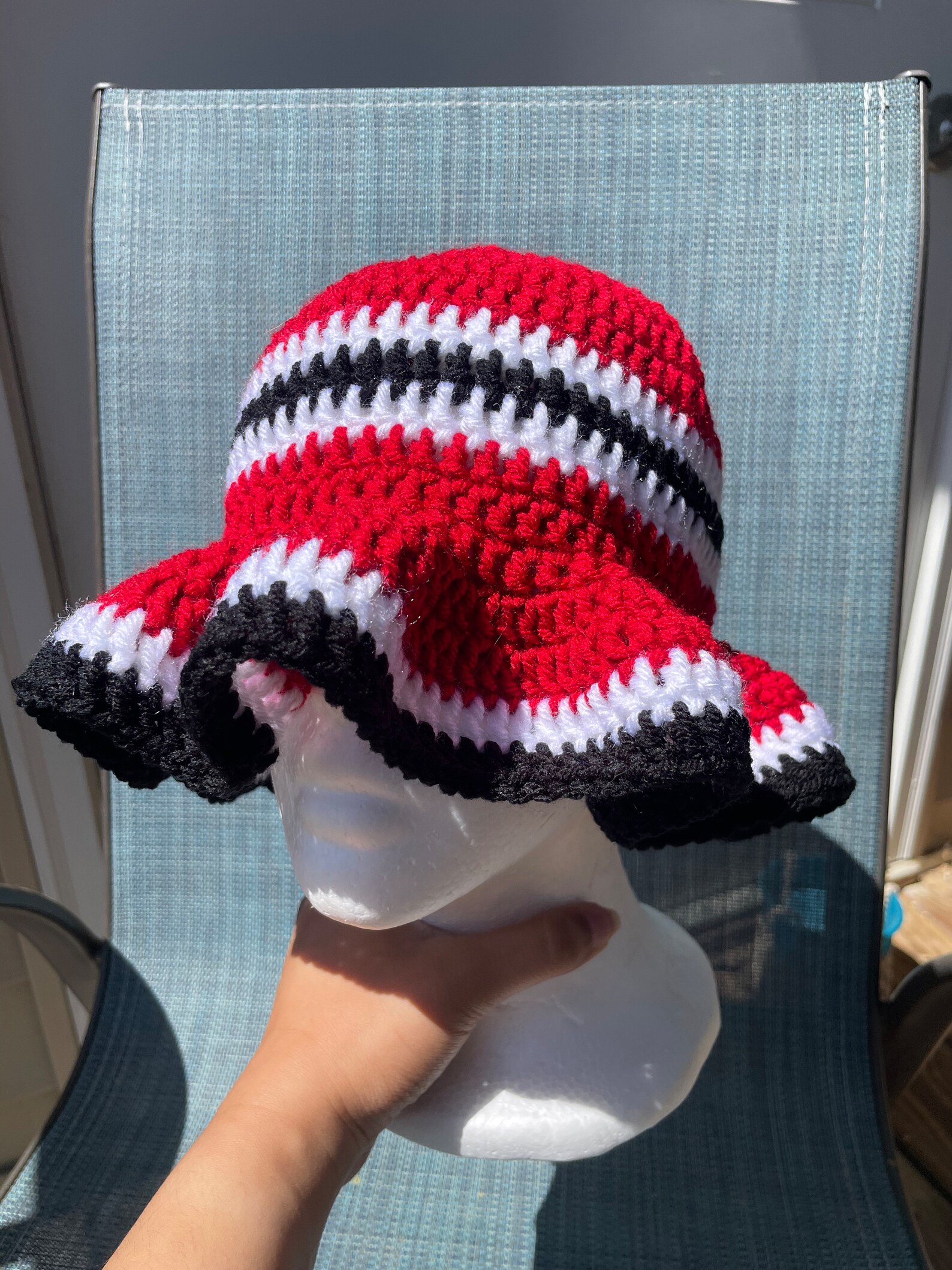 Red, White, and Black Crochet Wavy Bucket Hat Handmade Sun Hat - Etsy