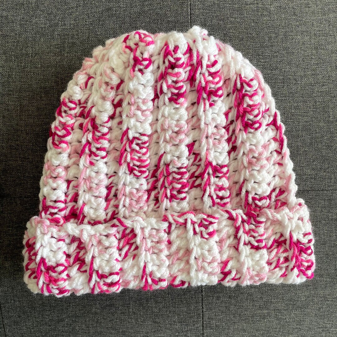 Crochet Pink and White Mixed Color Ribbed Beanie - Etsy