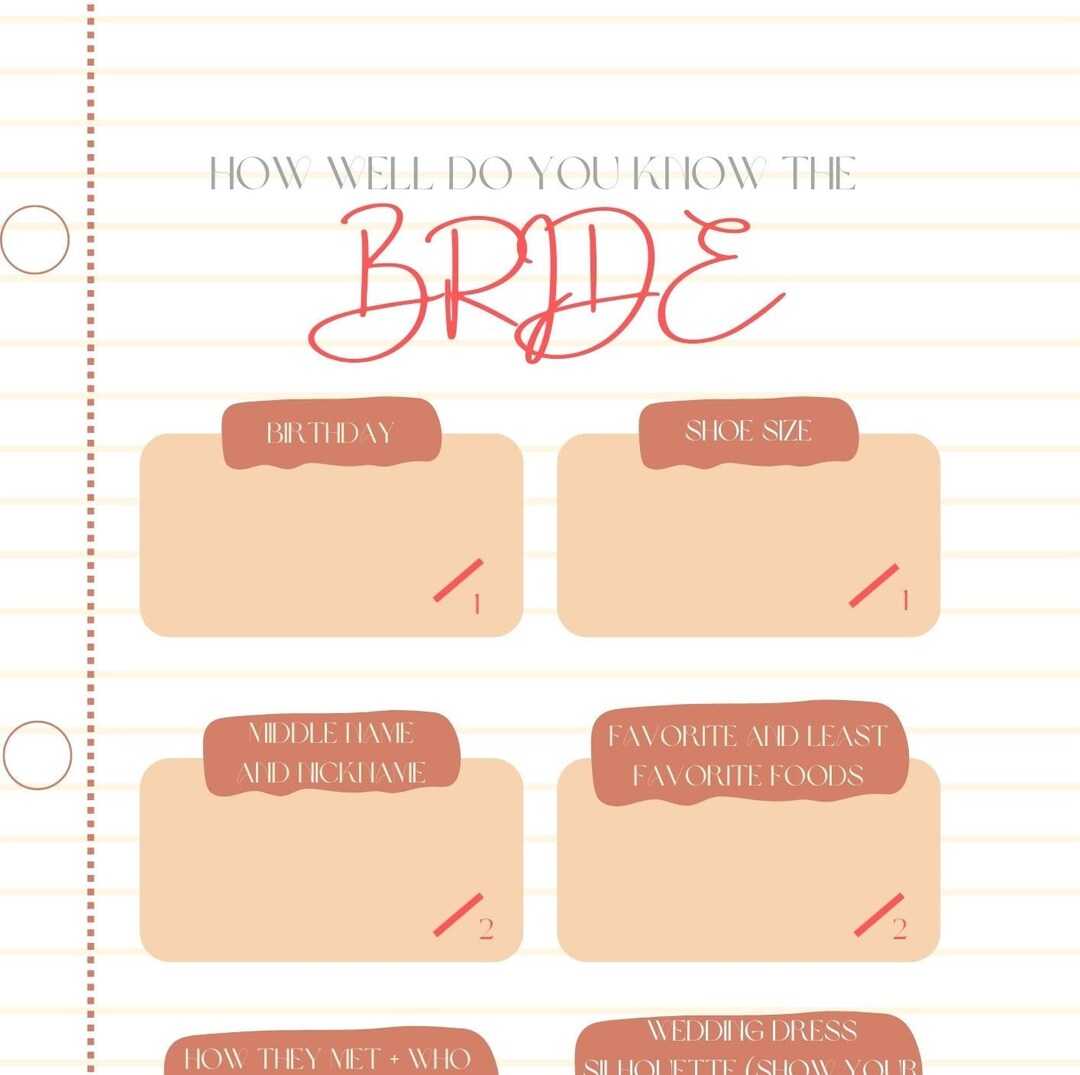 Bridal Shower Game,teacher, Bride - Etsy