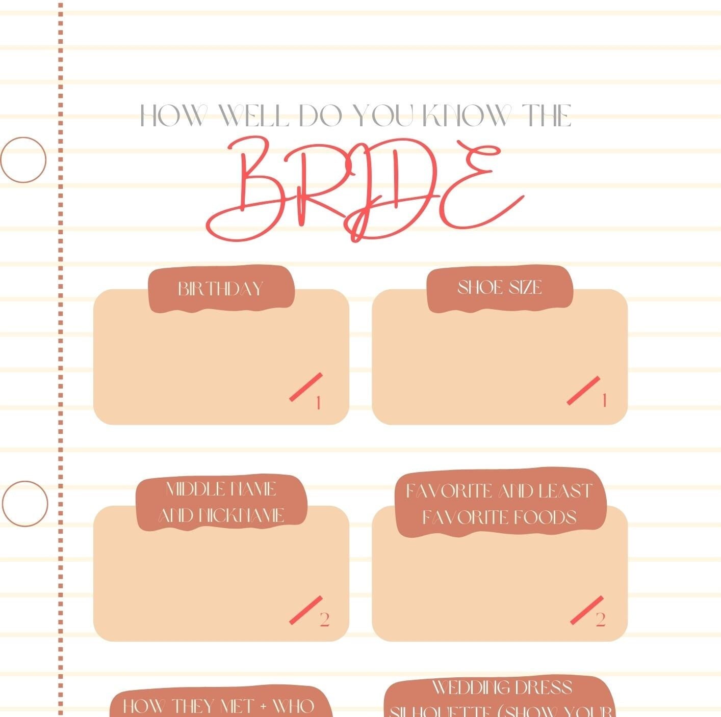 Bridal Shower Game,teacher, Bride - Etsy