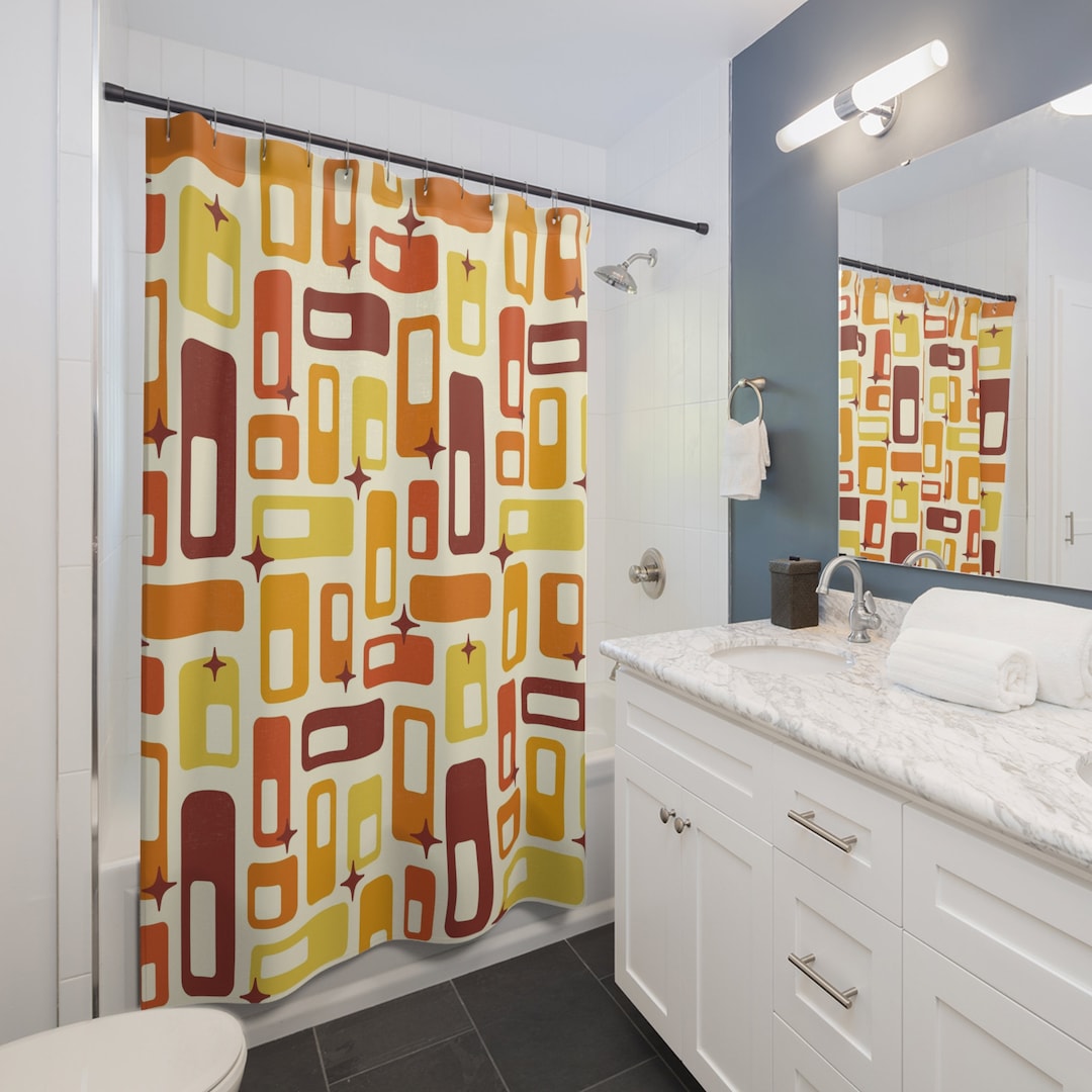Midcentury Modern Capsule Shower Curtain Unique Boho Modern Bathroom ...