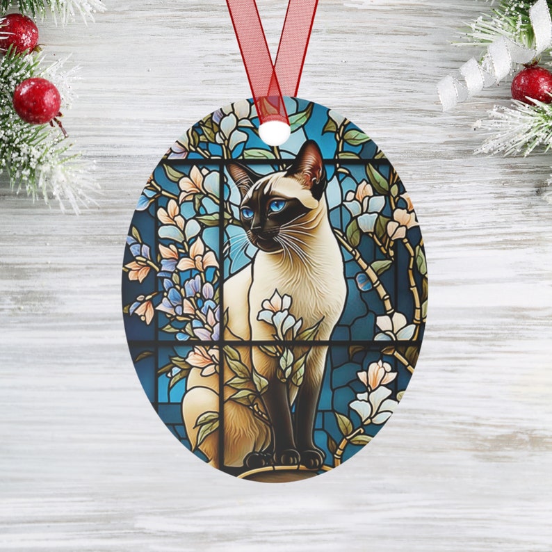 Siamese Cat Stained Glass Metal Christmas Ornament - Perfect ...