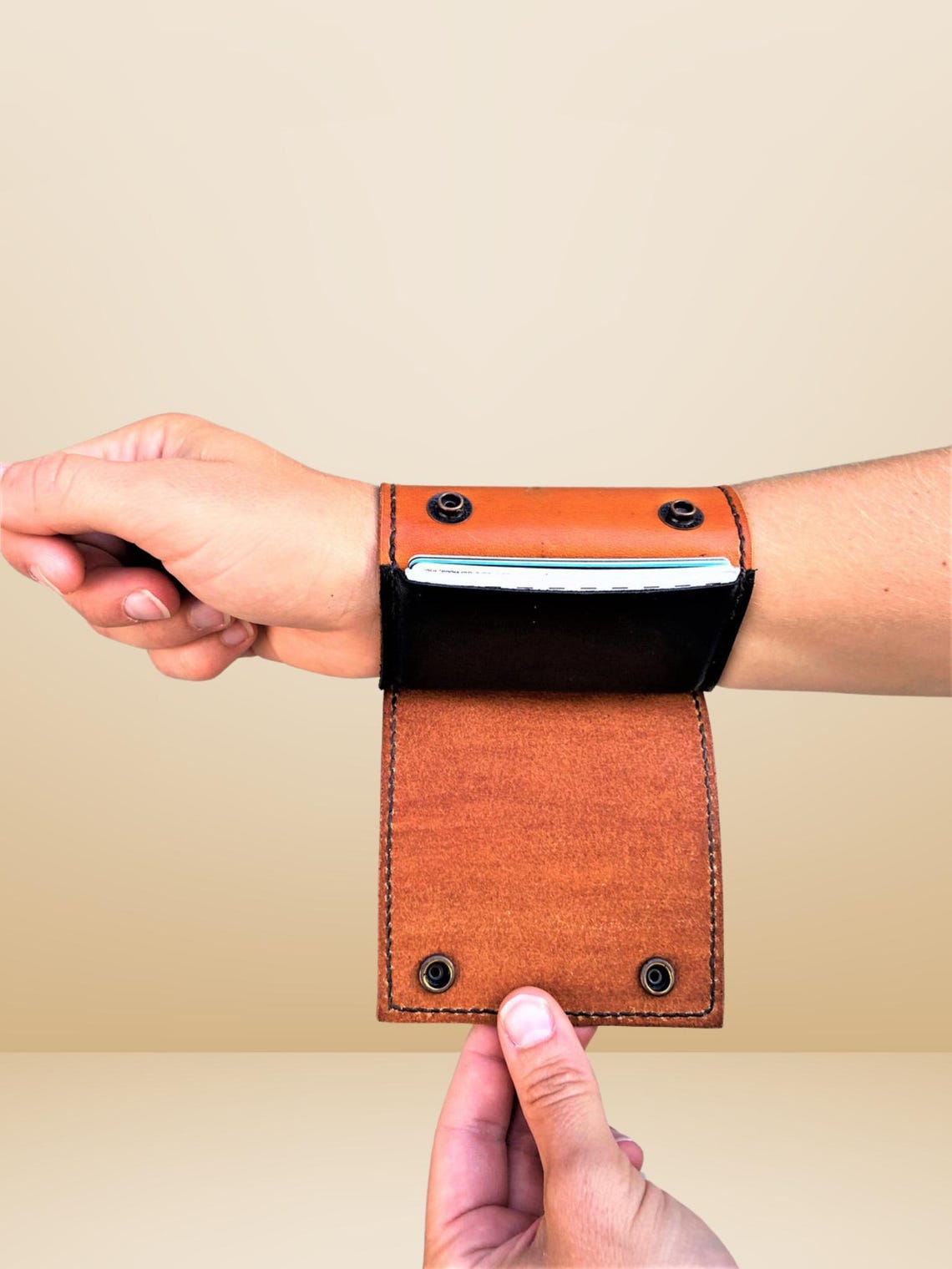 Personalized Monogram - Wrist Card Holder Handmade Leather Cuff Wallet ...