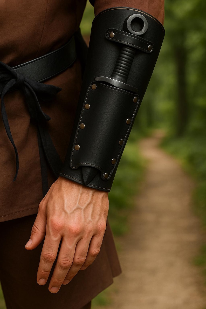 Black Leather Bracer | Knife Holder | Hidden Blade | Handmade Wrist ...