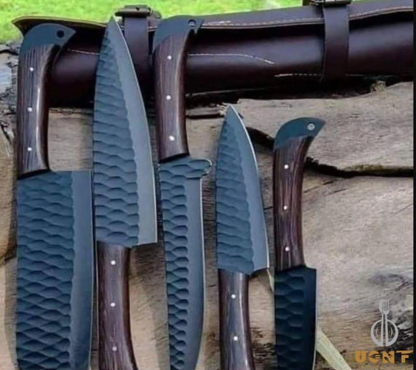 Black Powder Coated Chef Knife Set of 5, Hand-forge BBQ Knifes, Kitchen ...