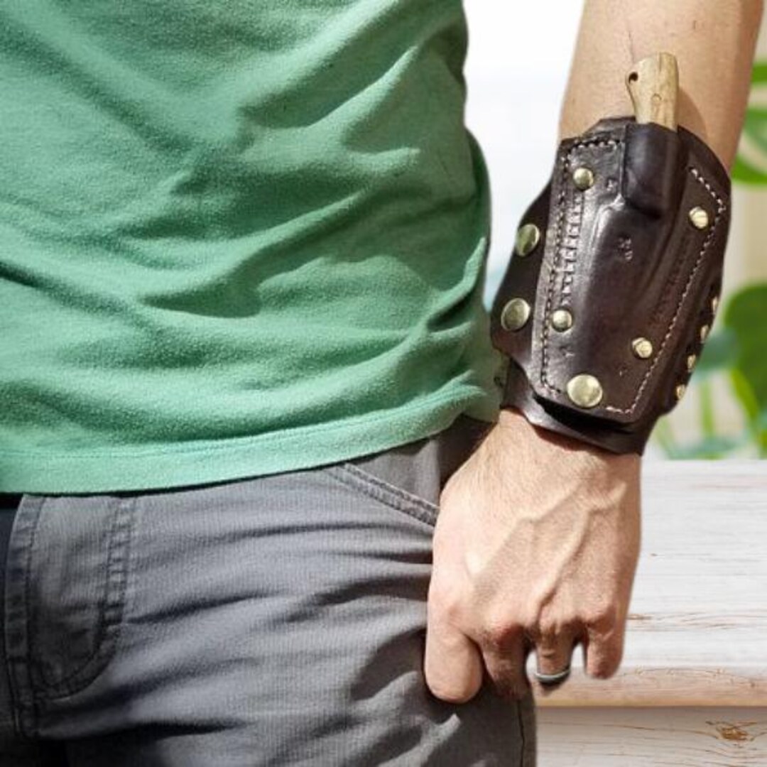 Viking Cuff Sheath With Knife - Hidden Blade , Handmade Leather Wrist ...