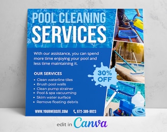 Swimming Pool Cleaning Service Flyer Editable Canva Template - Etsy