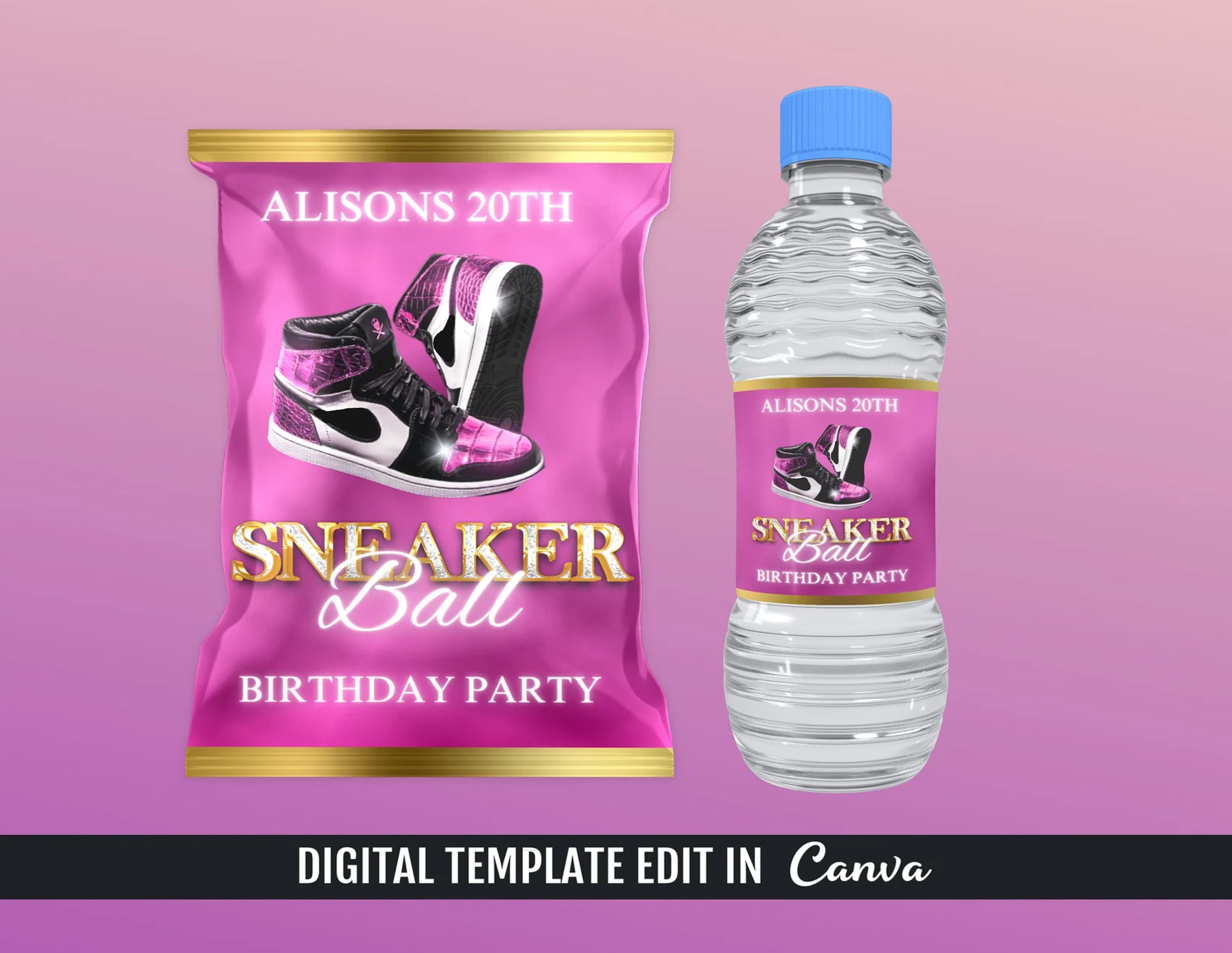 Sneaker Ball Chip Bag Template and Water Bottle Label Template - Etsy