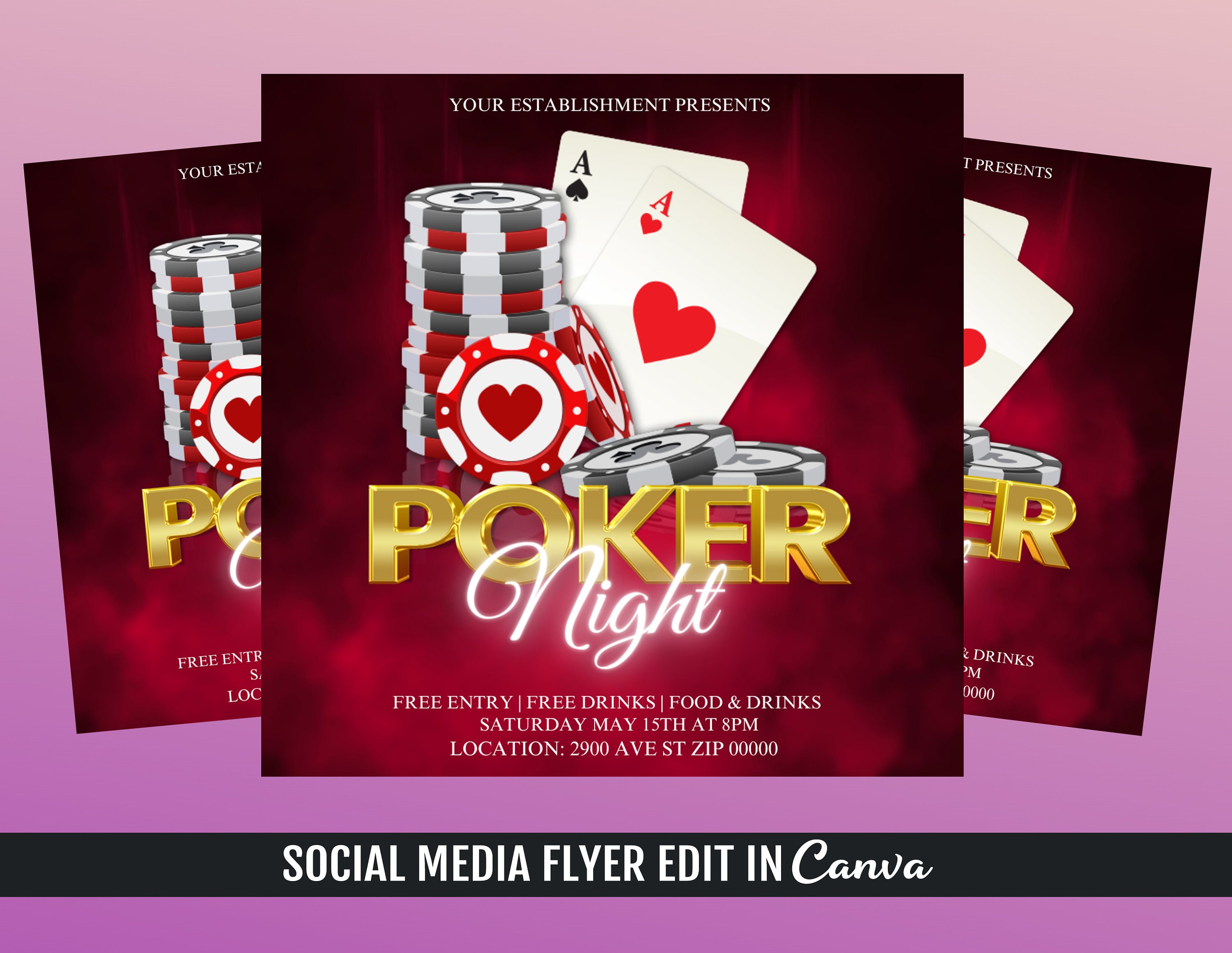 Poker Night Flyer Template - Etsy