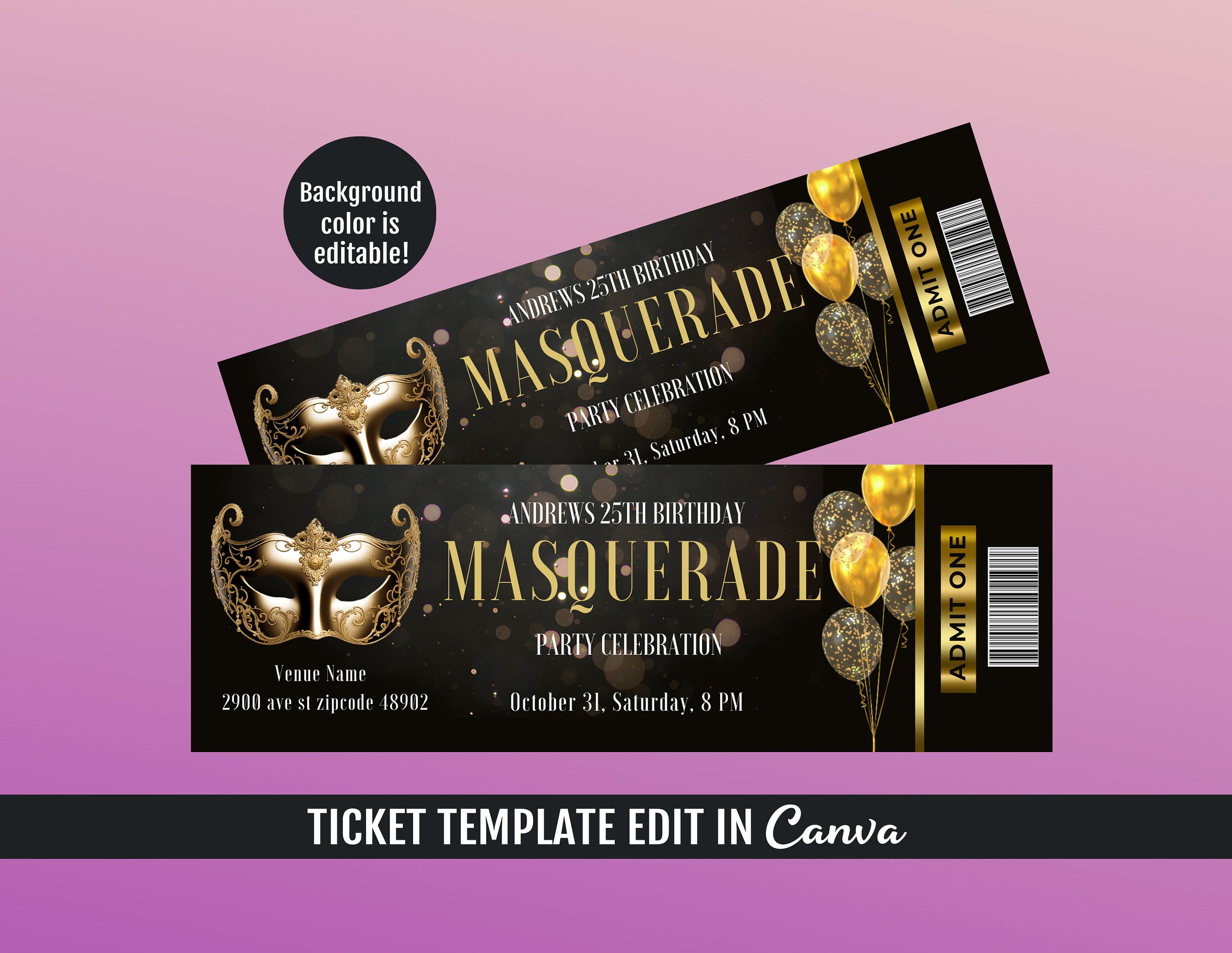 Masquerade Birthday Ticket Template, Masquerade Ball Ticket Template ...