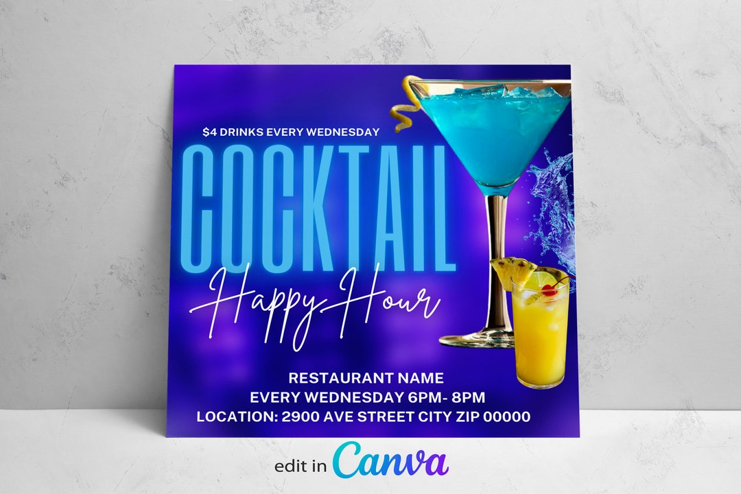Happy Hour Flyer Cocktail Drinks Flyer Happy Hour Cocktail Flyer