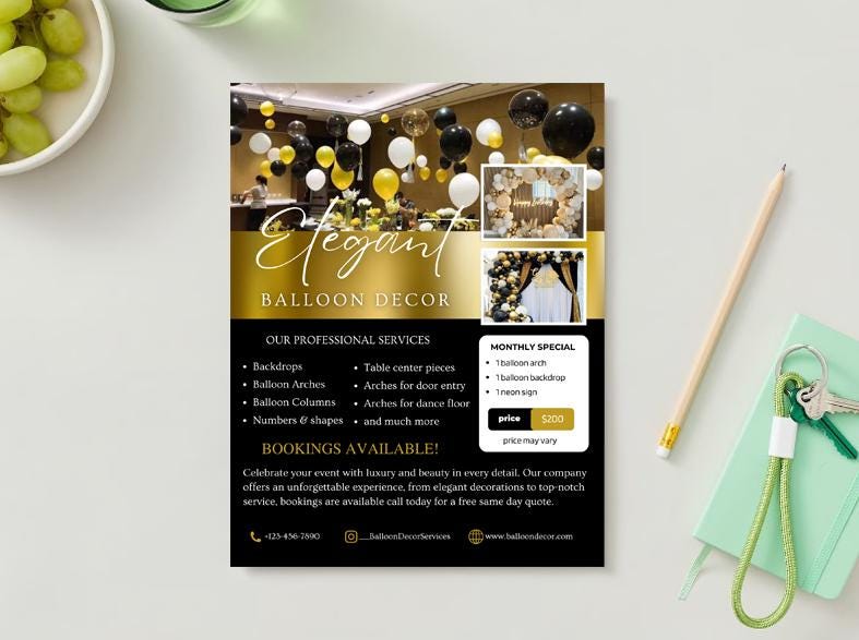 Balloon Decor Services Flyer, Balloon Decor Business Flyer, Balloon ...