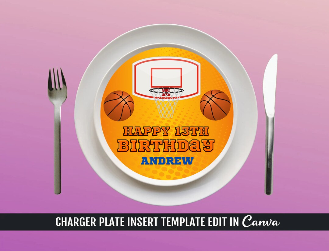 Basketball Birthday Charger Plate Insert Template, Basketball Charger ...