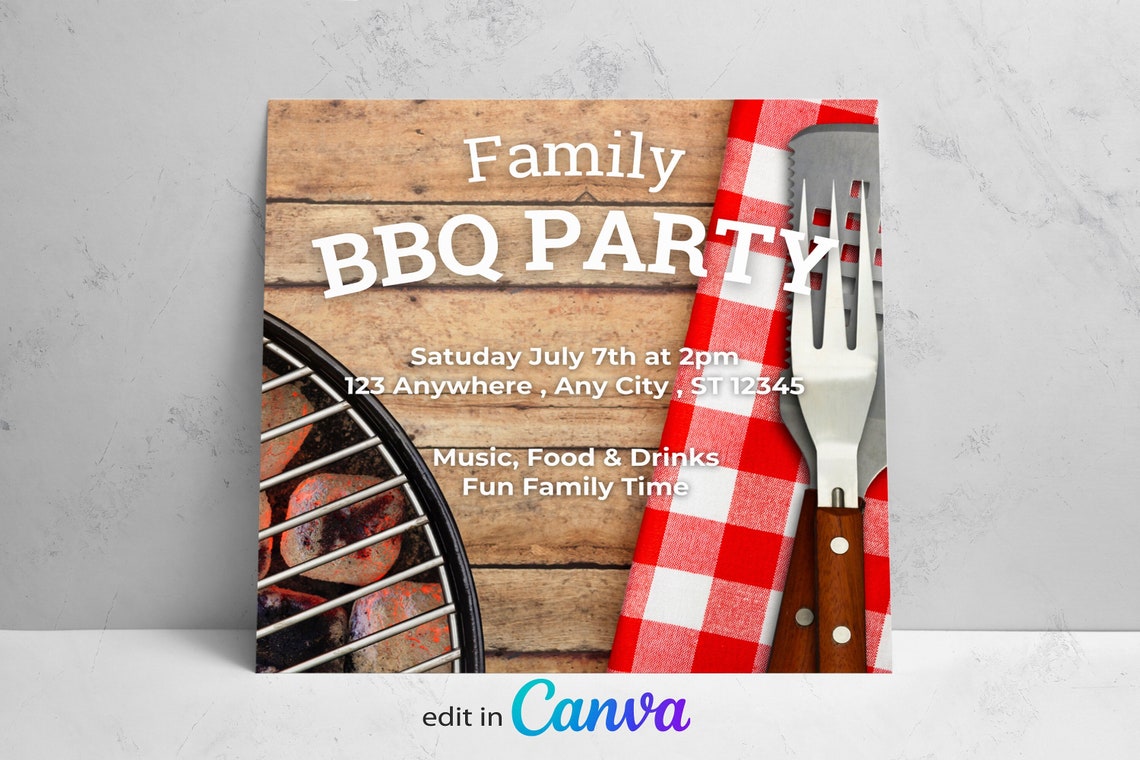 Family BBQ Party Flyer Template, BBQ Flyer Invitation, BBQ Cookout ...