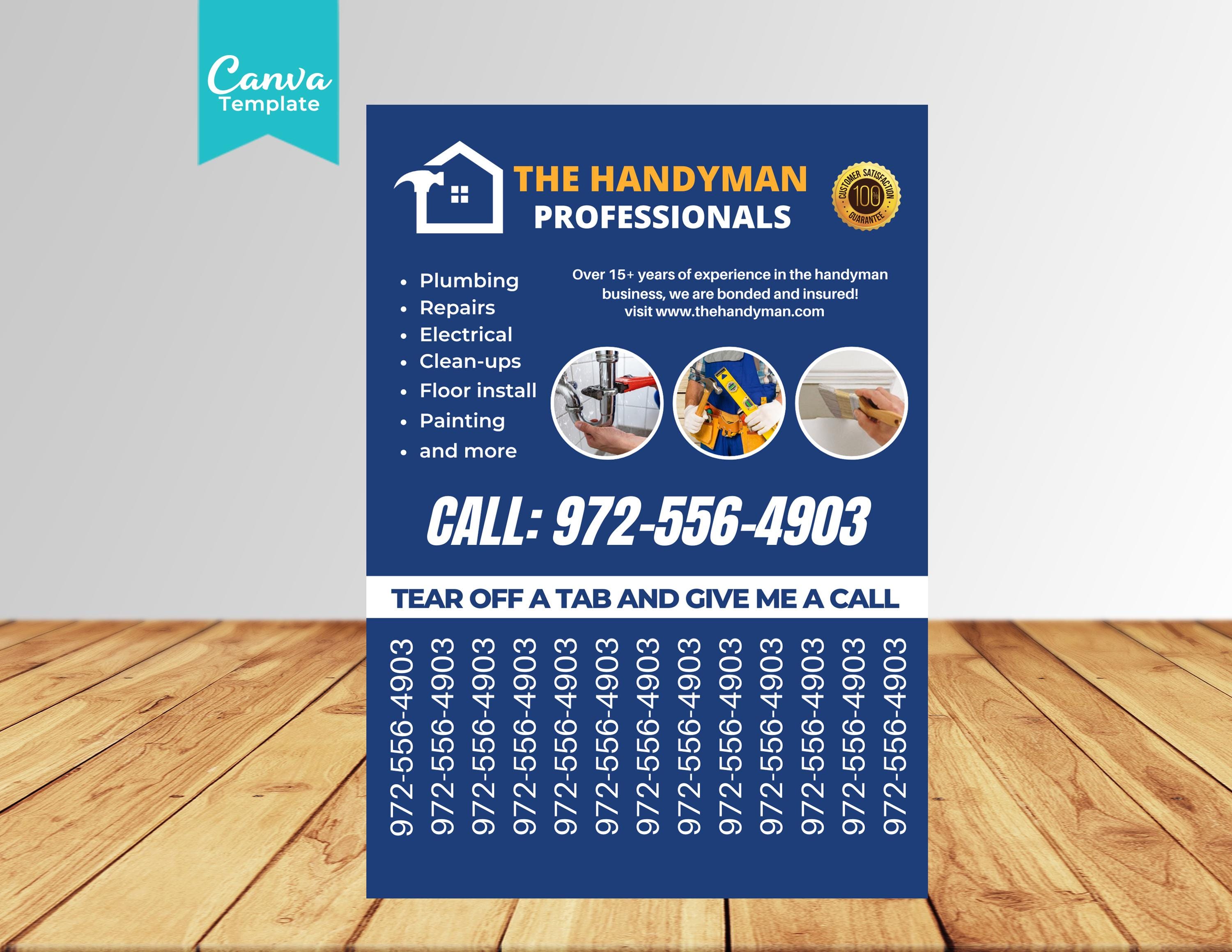 Handyman Flyer Tear off a Tab Template - Etsy