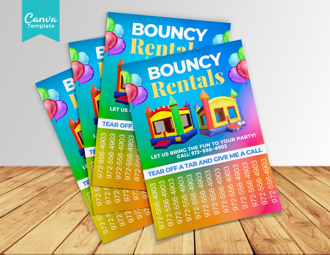 Bounce House Rental Flyer Tear off a Tab Template - Etsy