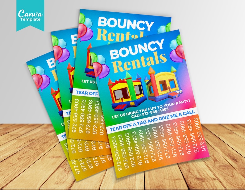 Bounce House Rental Flyer Tear off a Tab Template - Etsy