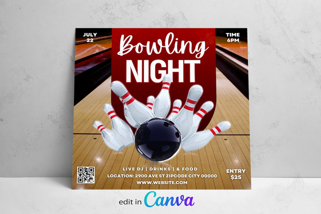 Bowling Night Flyer Template, Bowling Night Flyer Invitation - Etsy