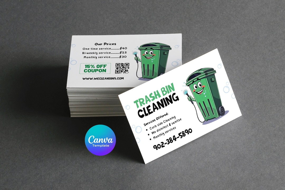 Trash Bin Cleaning Business Card Template - Etsy