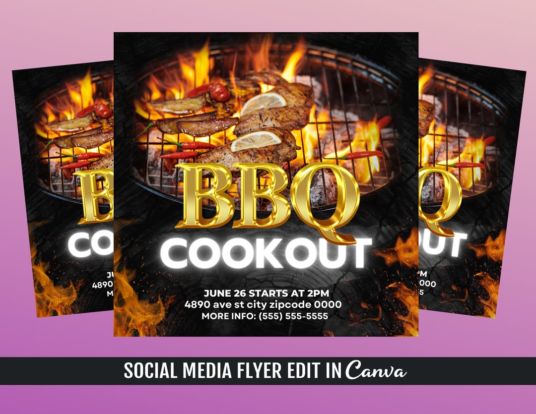 BBQ Cookout Flyer Template, BBQ Party Flyer - Etsy
