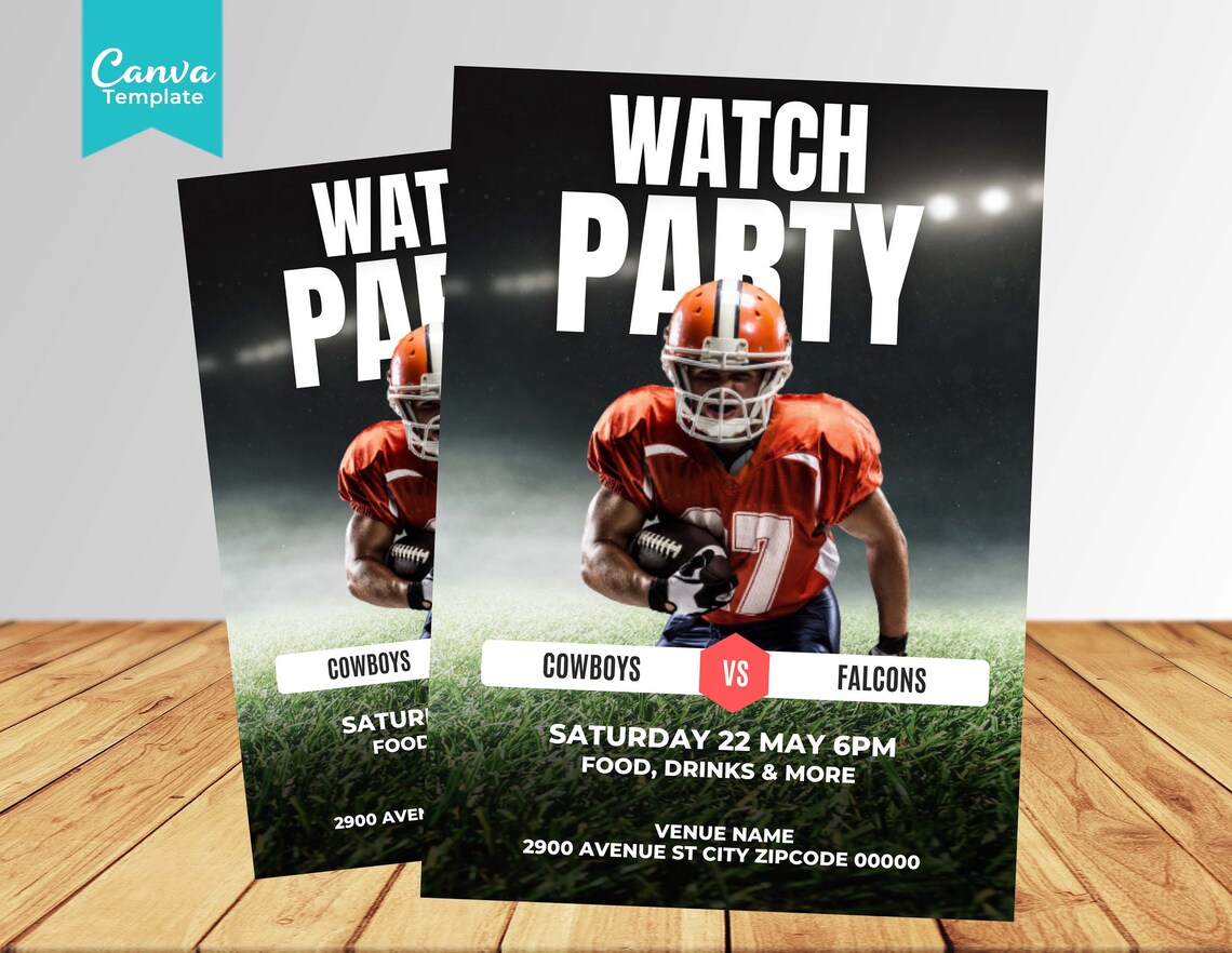 Football Watch Party Flyer Template, Football Watch Party Flyer ...