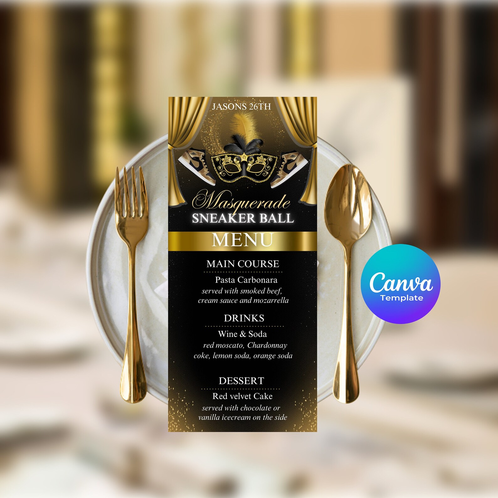 Masquerade Sneaker Ball Menu Template, Masquerade Sneaker Ball Birthday ...