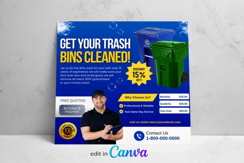 Trash Bin Cleaning Service Flyer, Trash Bin Cleaning Flyer Template - Etsy