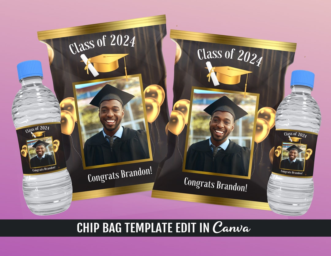 Graduation Chip Bag Template and Water Bottle Label Template - Etsy