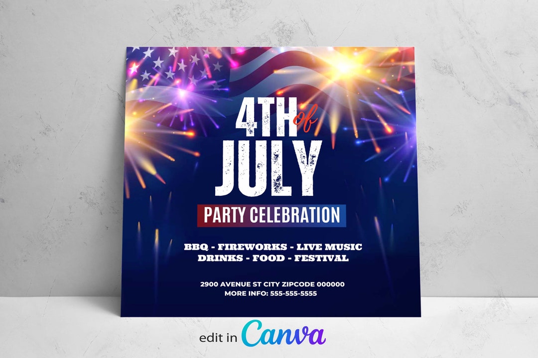 4th of July Flyer Template, 4th of July Party Flyer Invitation - Etsy
