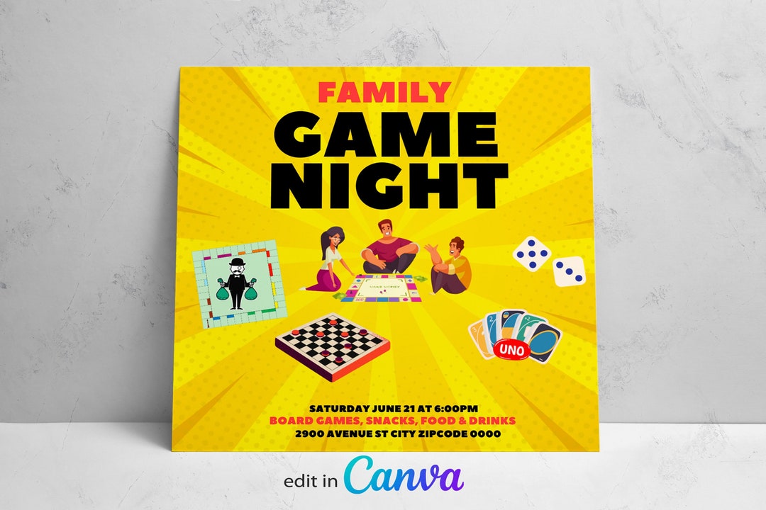 Game Night Flyer, Family Game Night Flyer Template - Etsy
