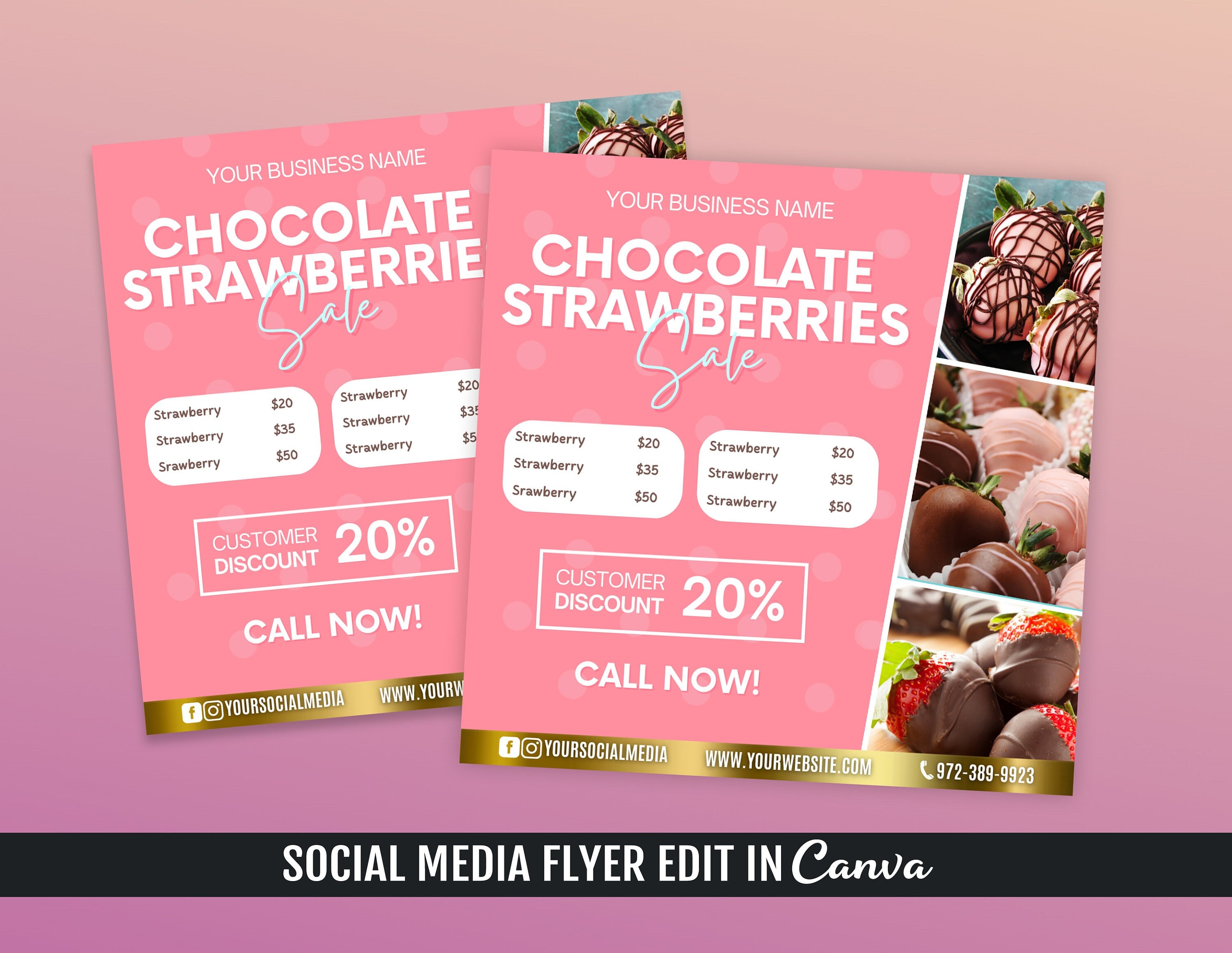 Chocolate Covered Strawberries Flyer Template, Chocolate Covered ...