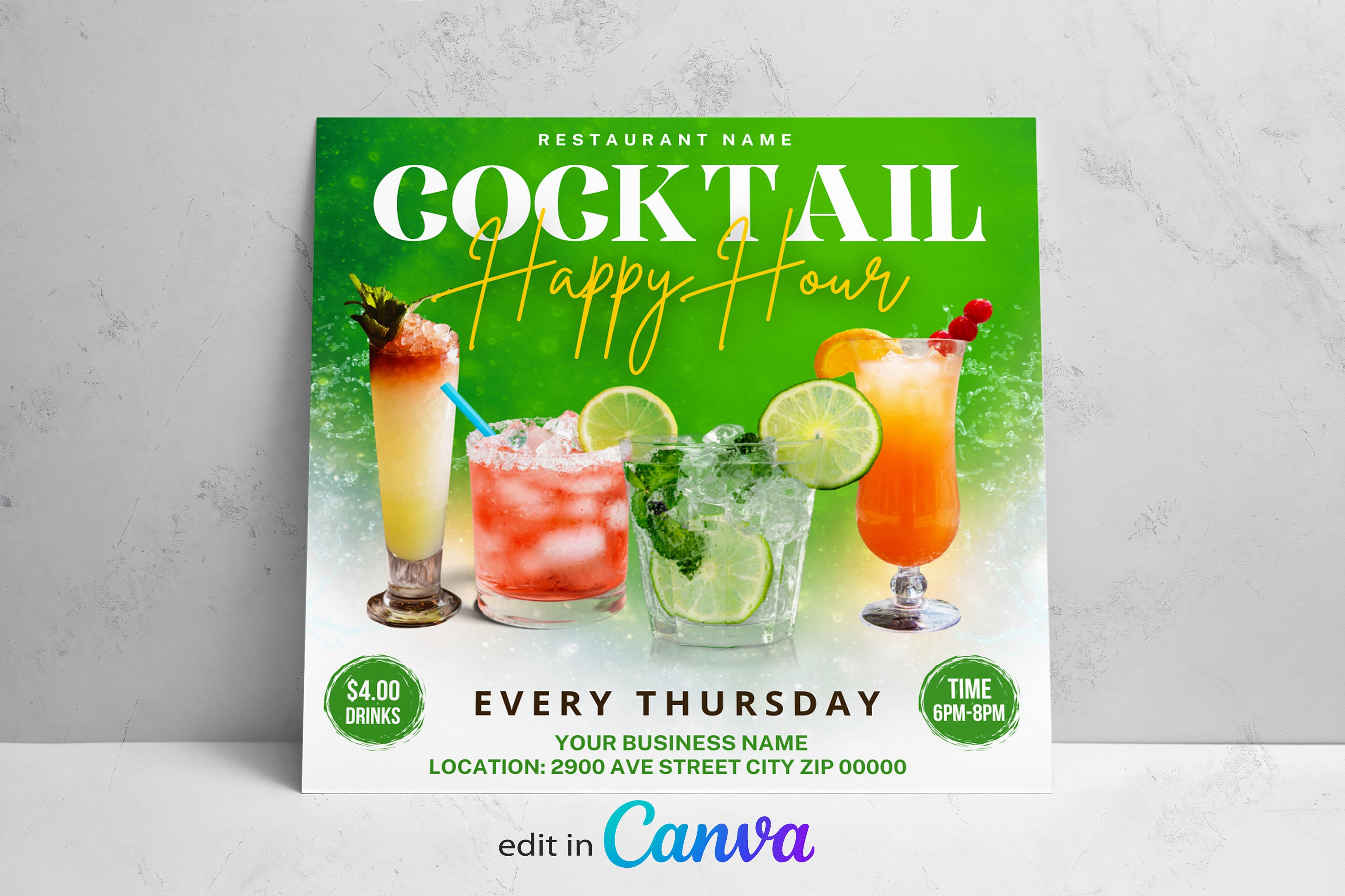 Happy Hour Flyer, Cocktail Drinks Flyer, Happy Hour Cocktail Flyer ...