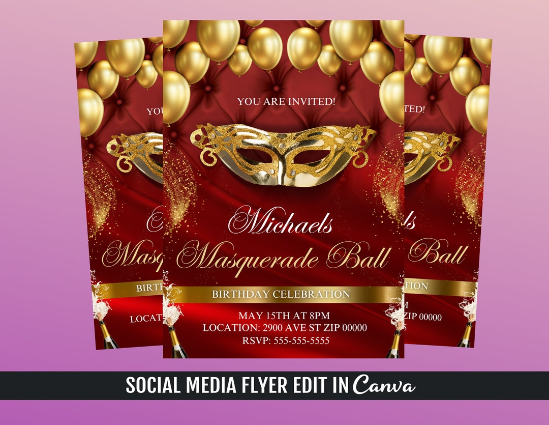 Masquerade Flyer, Masquerade Ball Flyer Template, Masquerade Birthday ...