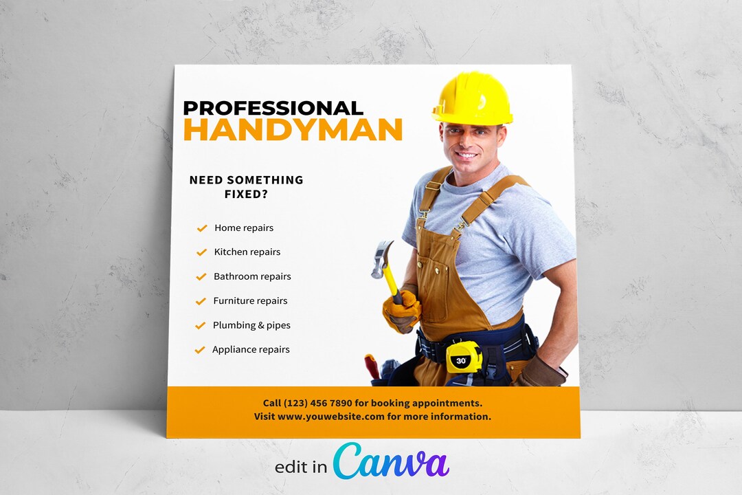 Handyman Flyer Template, Edit With Canva - Etsy