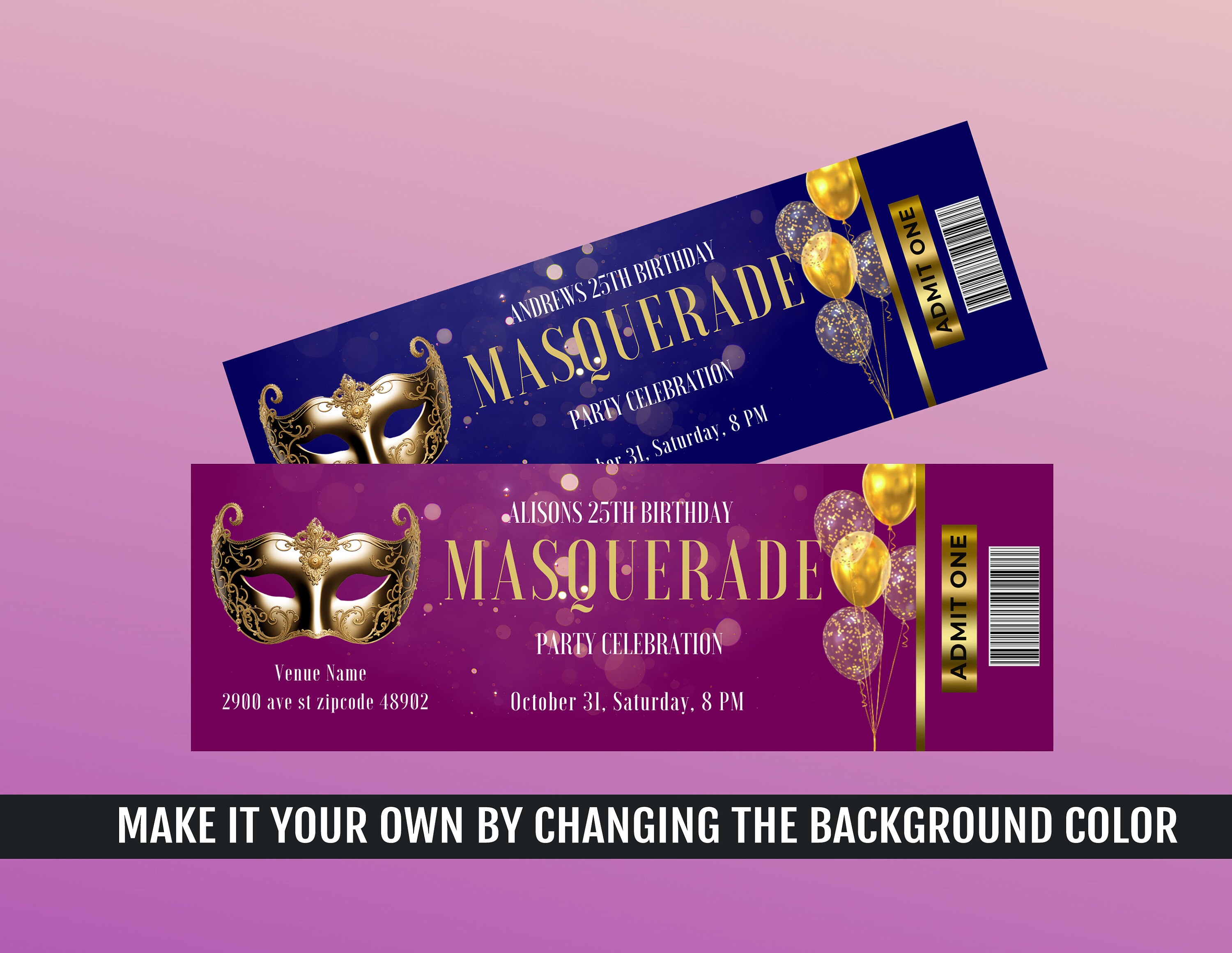 Masquerade Birthday Ticket Template, Masquerade Ball Ticket Template ...