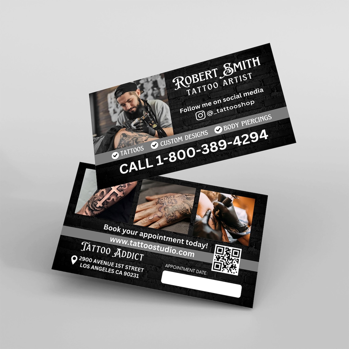 Tattoo Shop Business Card Template, Tattoo Artist Business Card, Tattoo ...