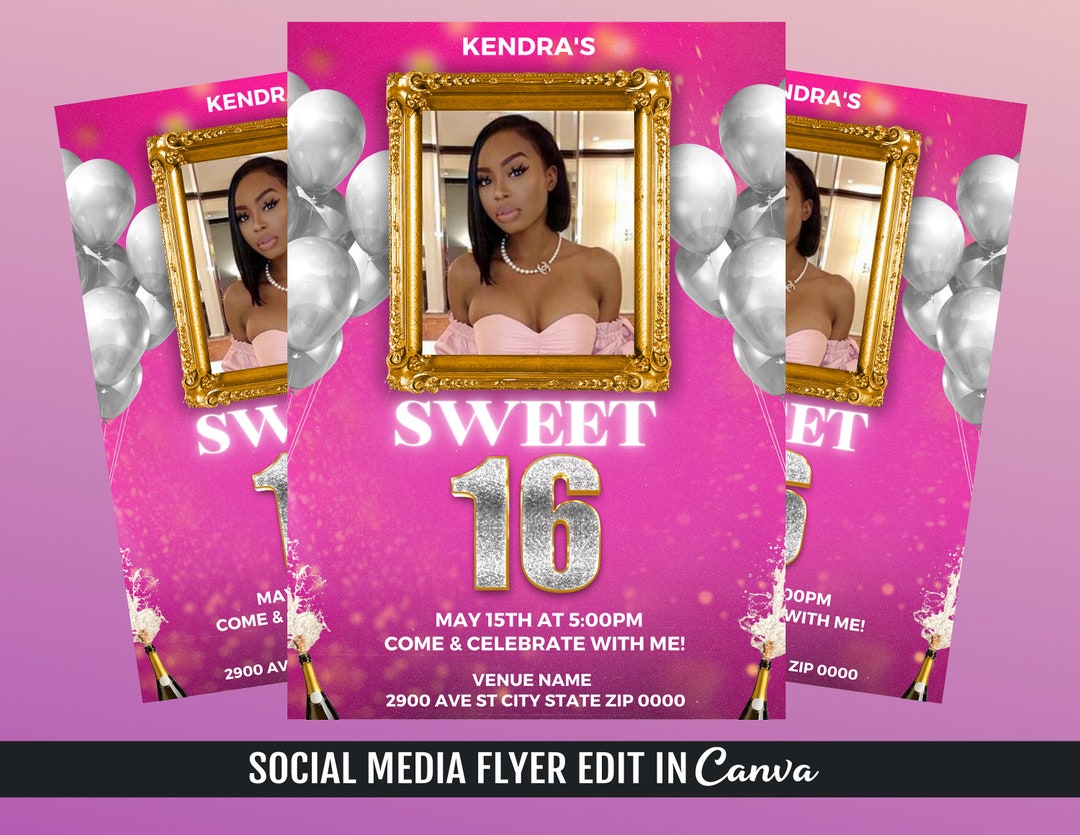 Sweet 16 Flyer Template, Sweet 16 Flyer Invitation - Etsy