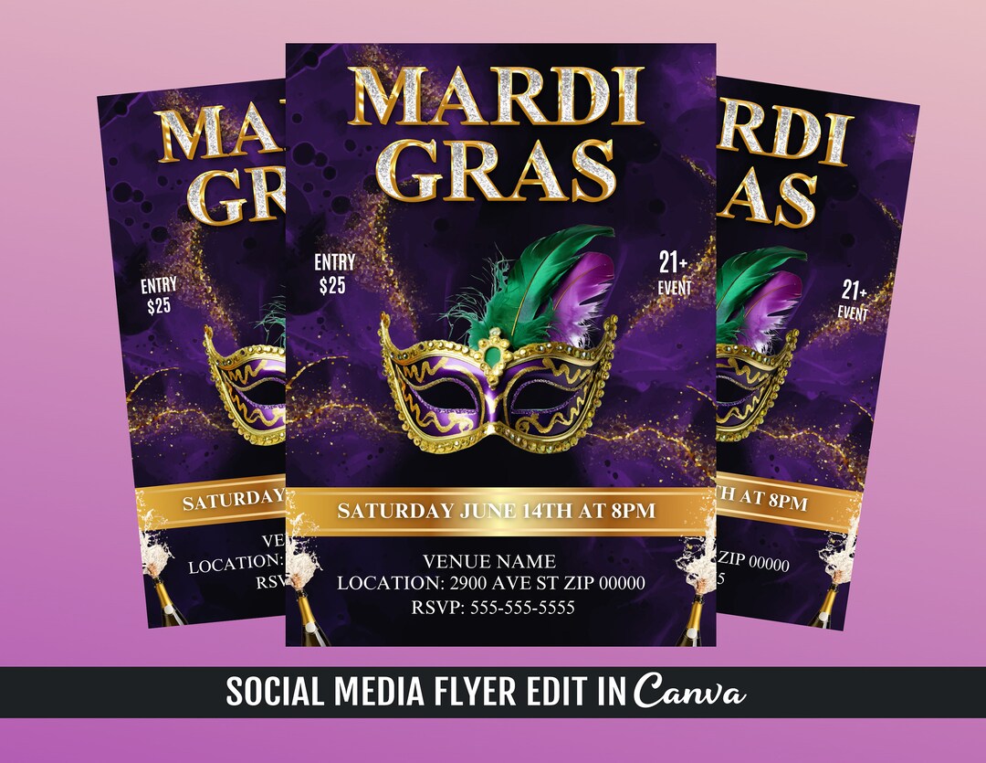Mardi Gras Flyer, Mardi Gras Party Flyer, Mardi Gras Birthday Flyer ...