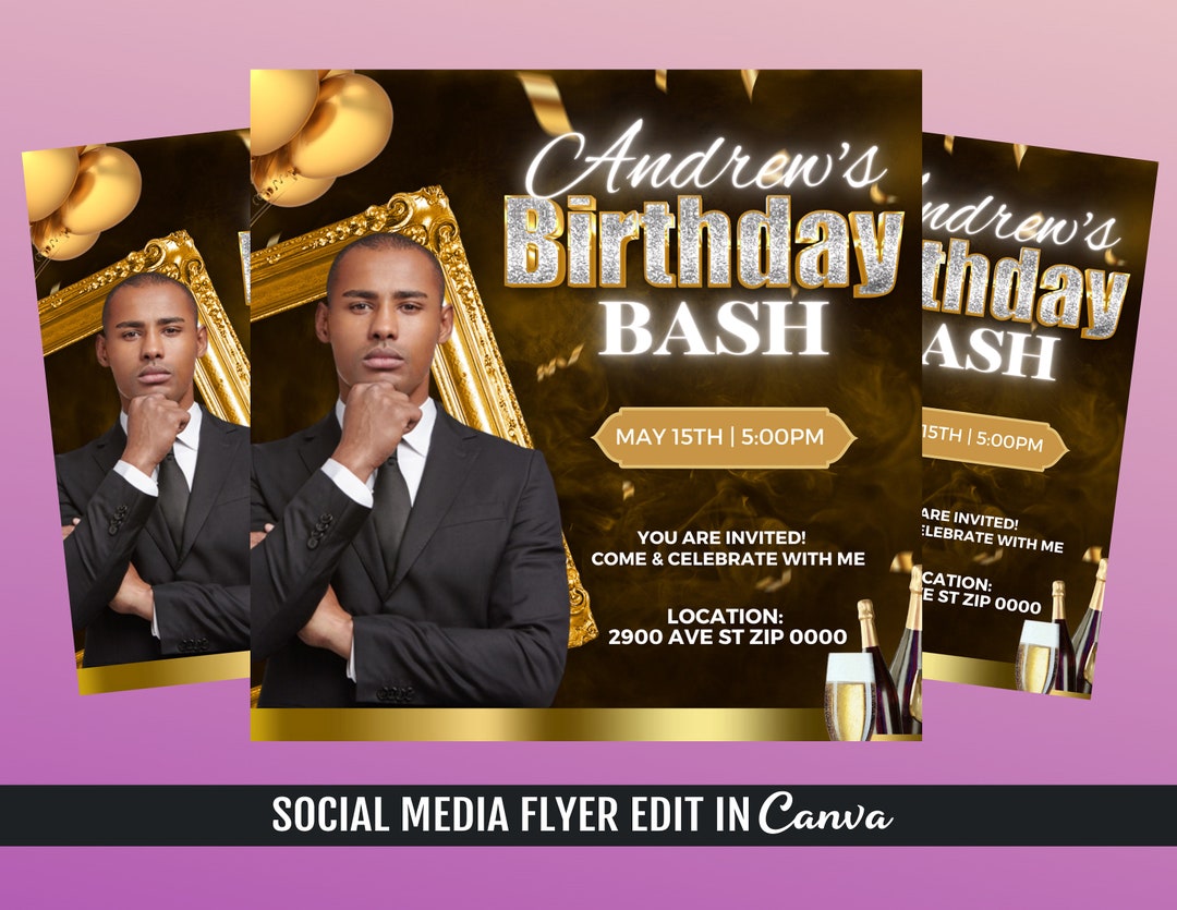 Birthday Bash Flyer Template, Birthday Celebration Flyer - Etsy