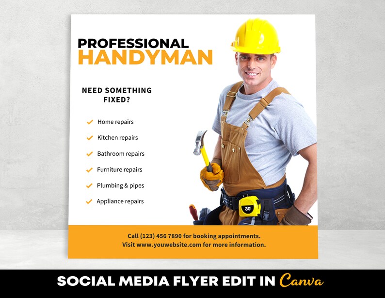 Handyman Flyer Template Edit With Canva - Etsy